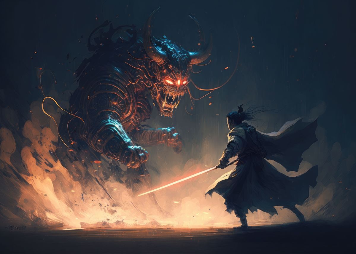 'Fighting demons' Poster, picture, metal print, paint by IArtWork ...