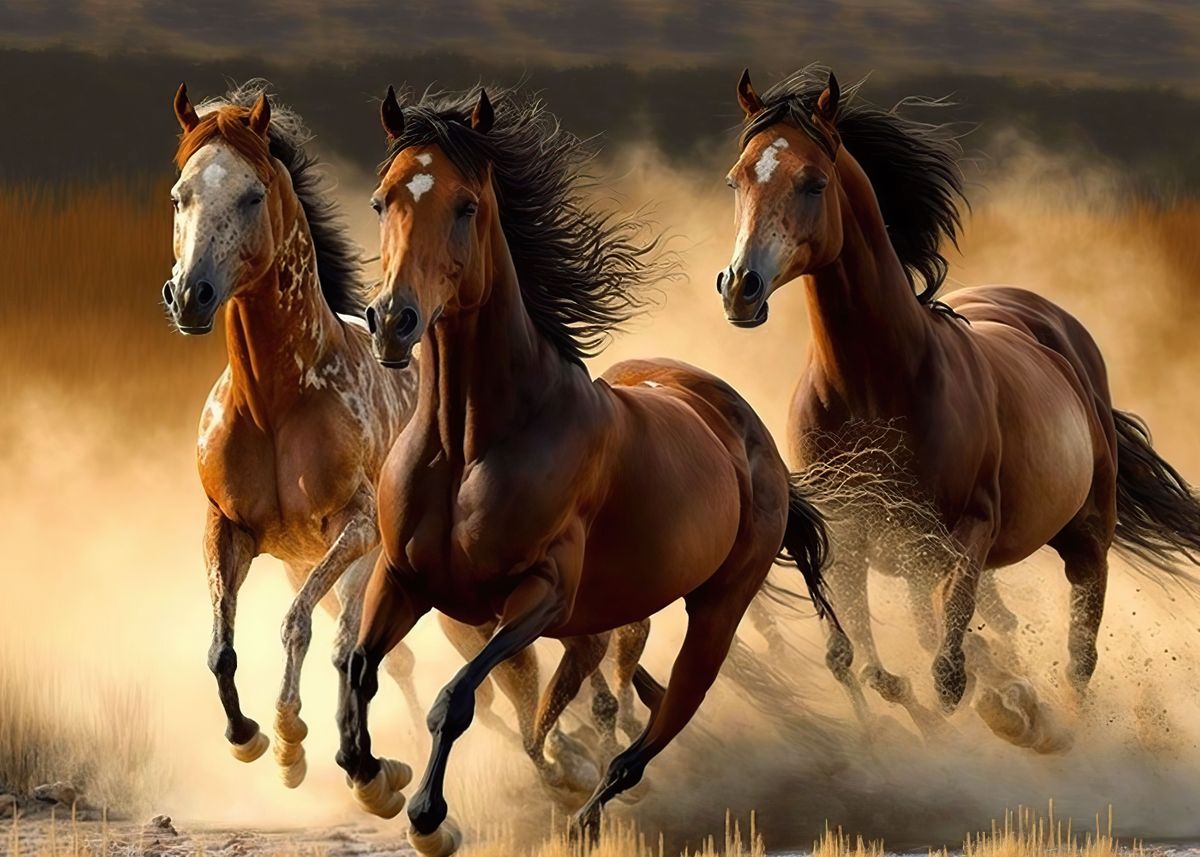 'Beautiful horses running' Poster, picture, metal print, paint by Kynan ...