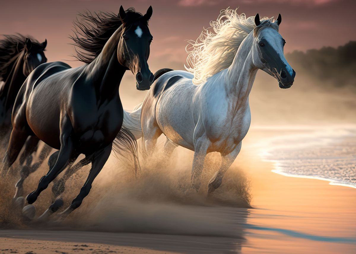 'Beautiful horses running' Poster, picture, metal print, paint by Kynan ...