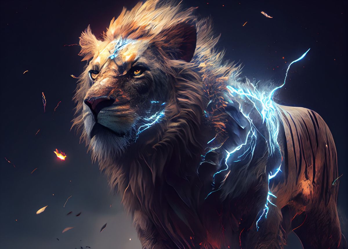 'Lion and lightning' Poster, picture, metal print, paint by Below ...