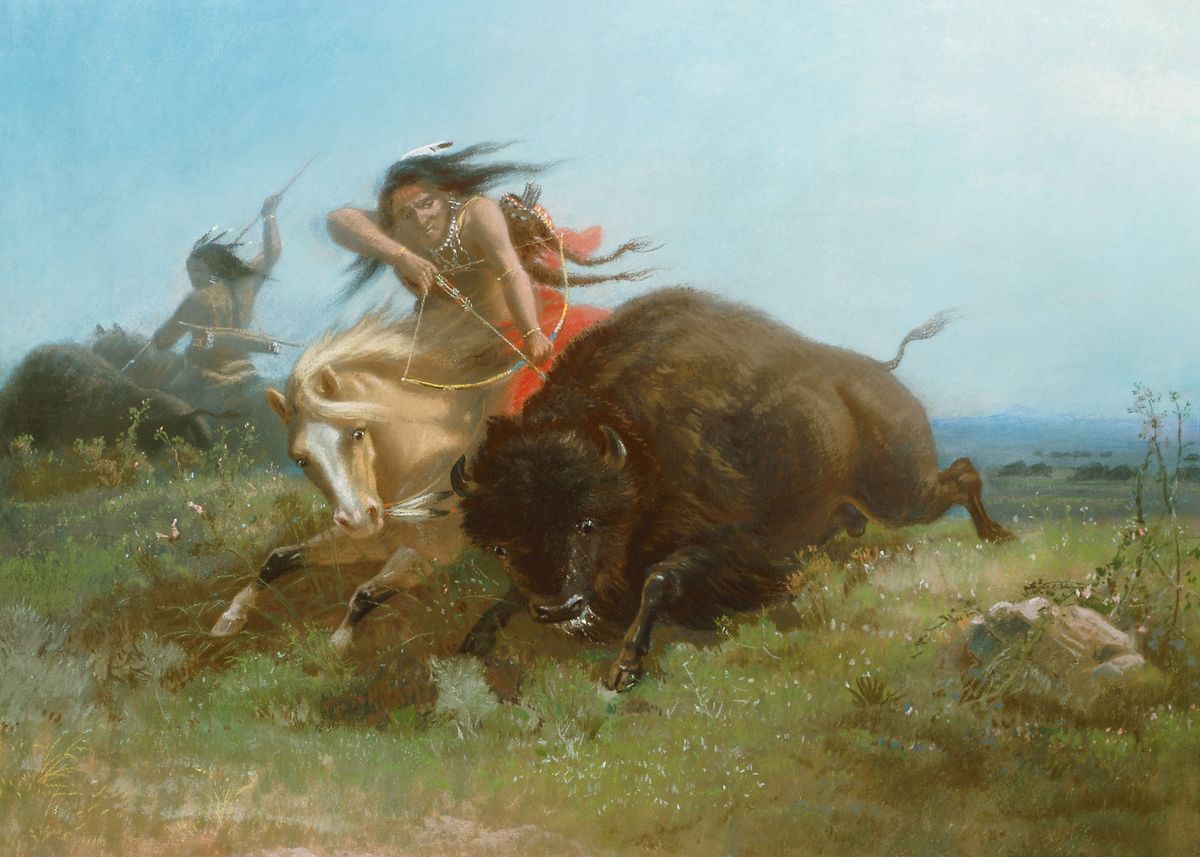 'Indians Hunting Bison' Poster, picture, metal print, paint by Makanaki ...