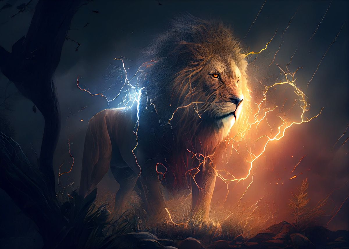 'Lion and lightning' Poster, picture, metal print, paint by Below ...