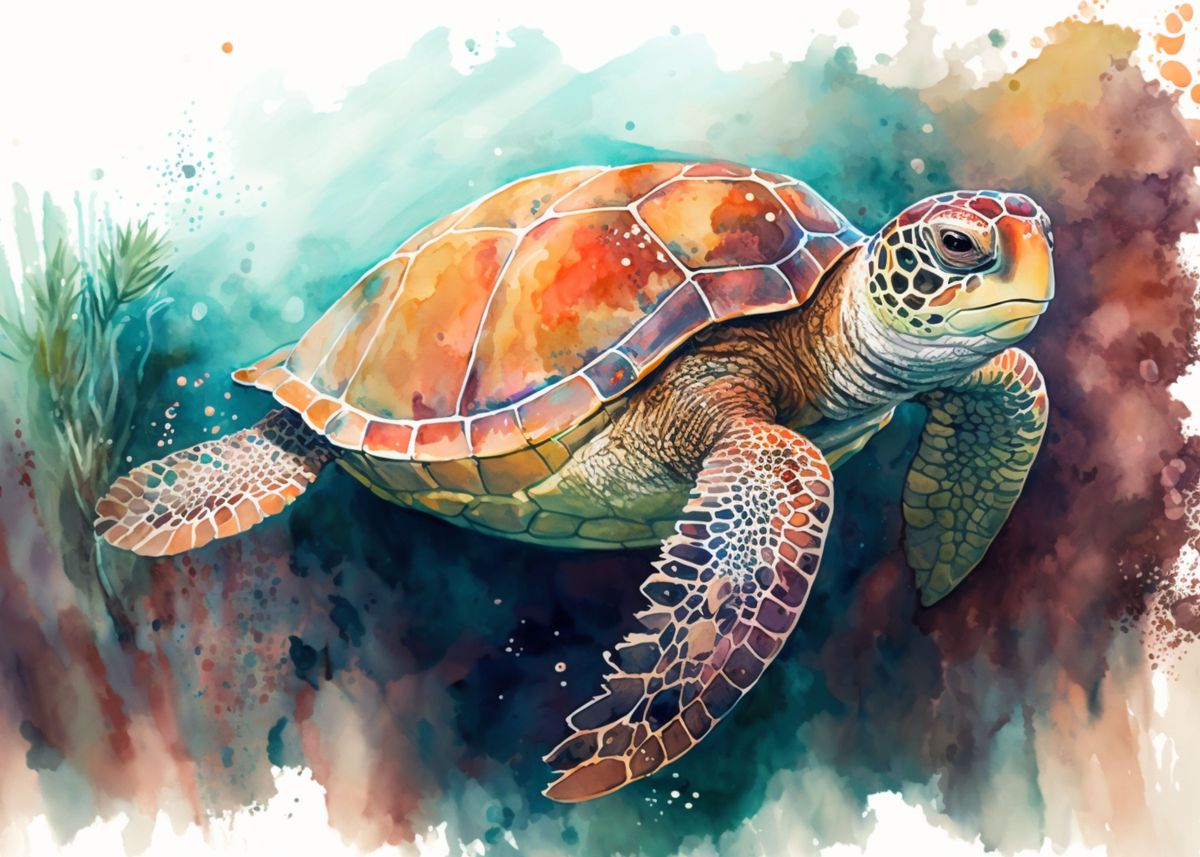 'Ocean Sealife Turtle' Poster by Color My Wall | Displate