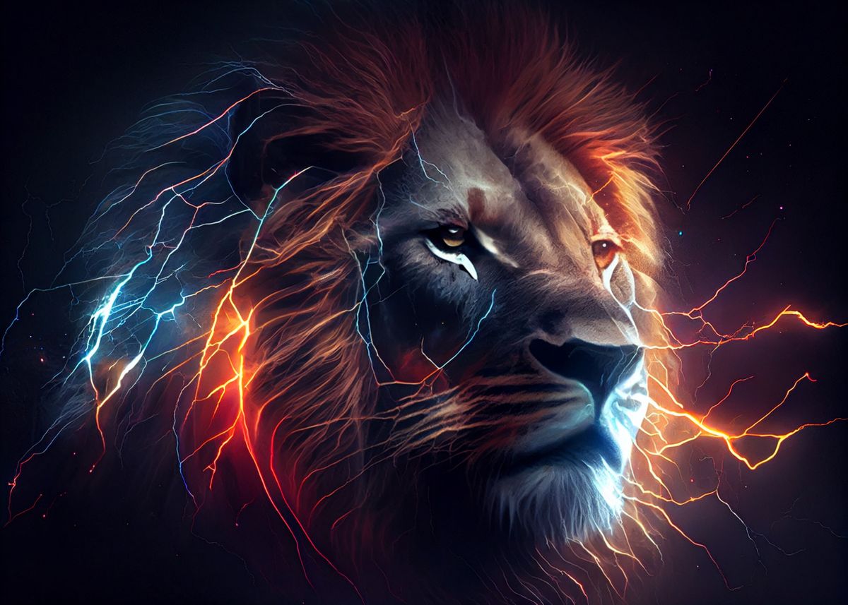 'Lion and lightning' Poster, picture, metal print, paint by Below ...