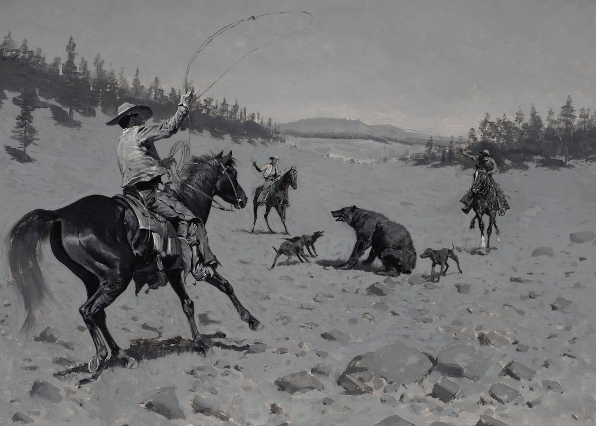 'Cowboys Hunting Bear' Poster, picture, metal print, paint by Makanaki ...