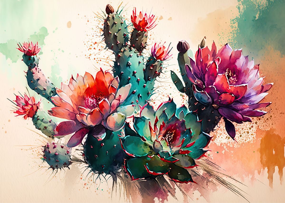 'Colorful Cactus ' Poster by Silhouette Anime Art | Displate