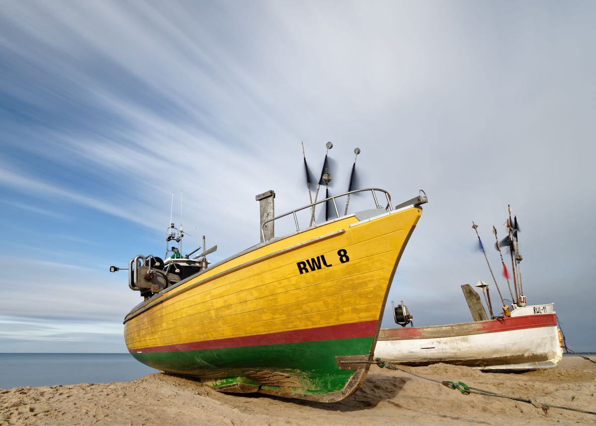 'Fishing boats on the beach' Poster, picture, metal print, paint by ...
