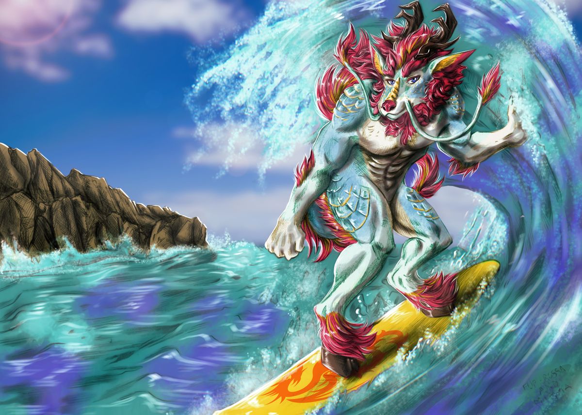'Surfing dragon' Poster, picture, metal print, paint by Furiarossa and ...