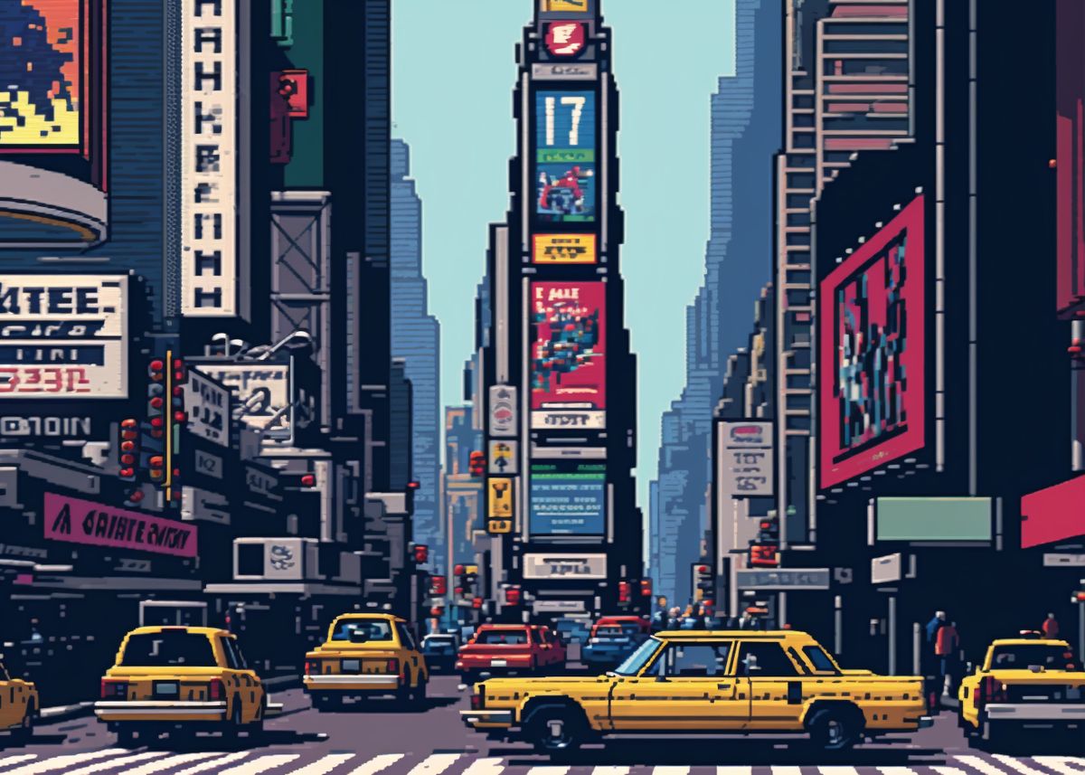 '16bit Times Square' Poster, picture, metal print, paint by ...