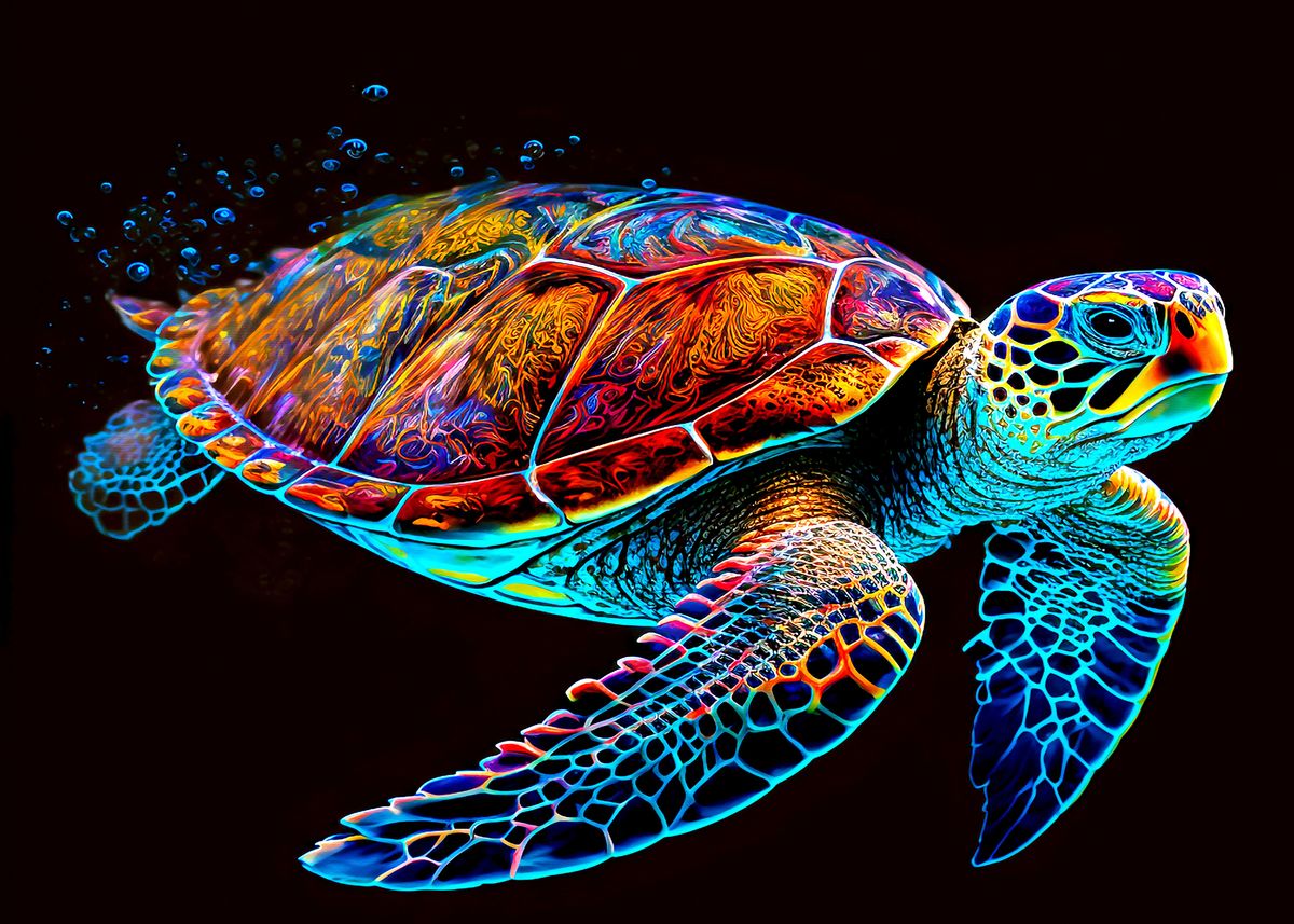 'Turtle' Poster, picture, metal print, paint by Tiker Arts | Displate