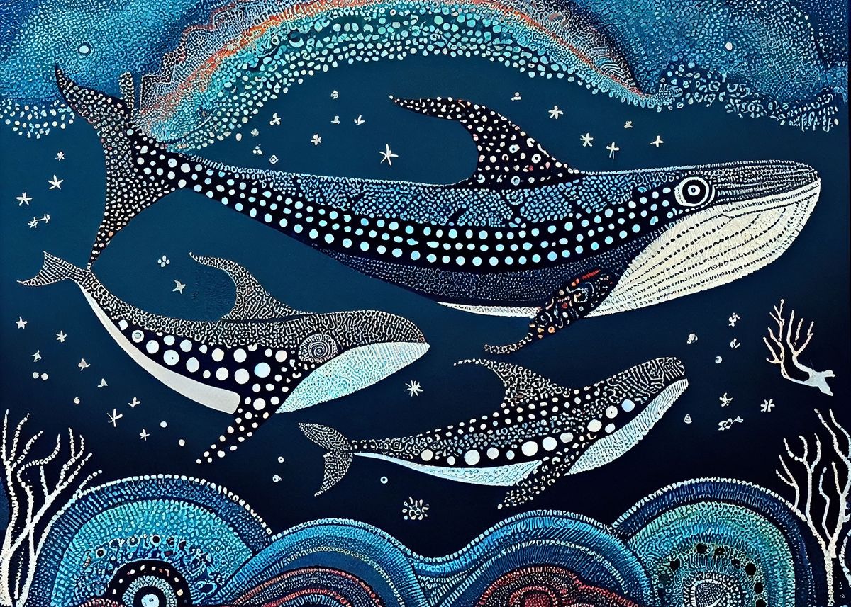 'Dreamtime Whales' Poster, picture, metal print, paint by Steel Canvas ...