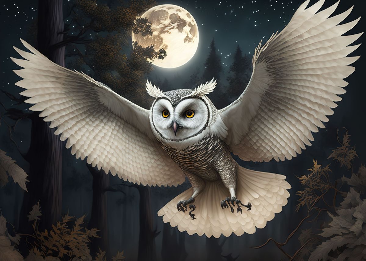 'owl night ' Poster, picture, metal print, paint by Isla Daven | Displate