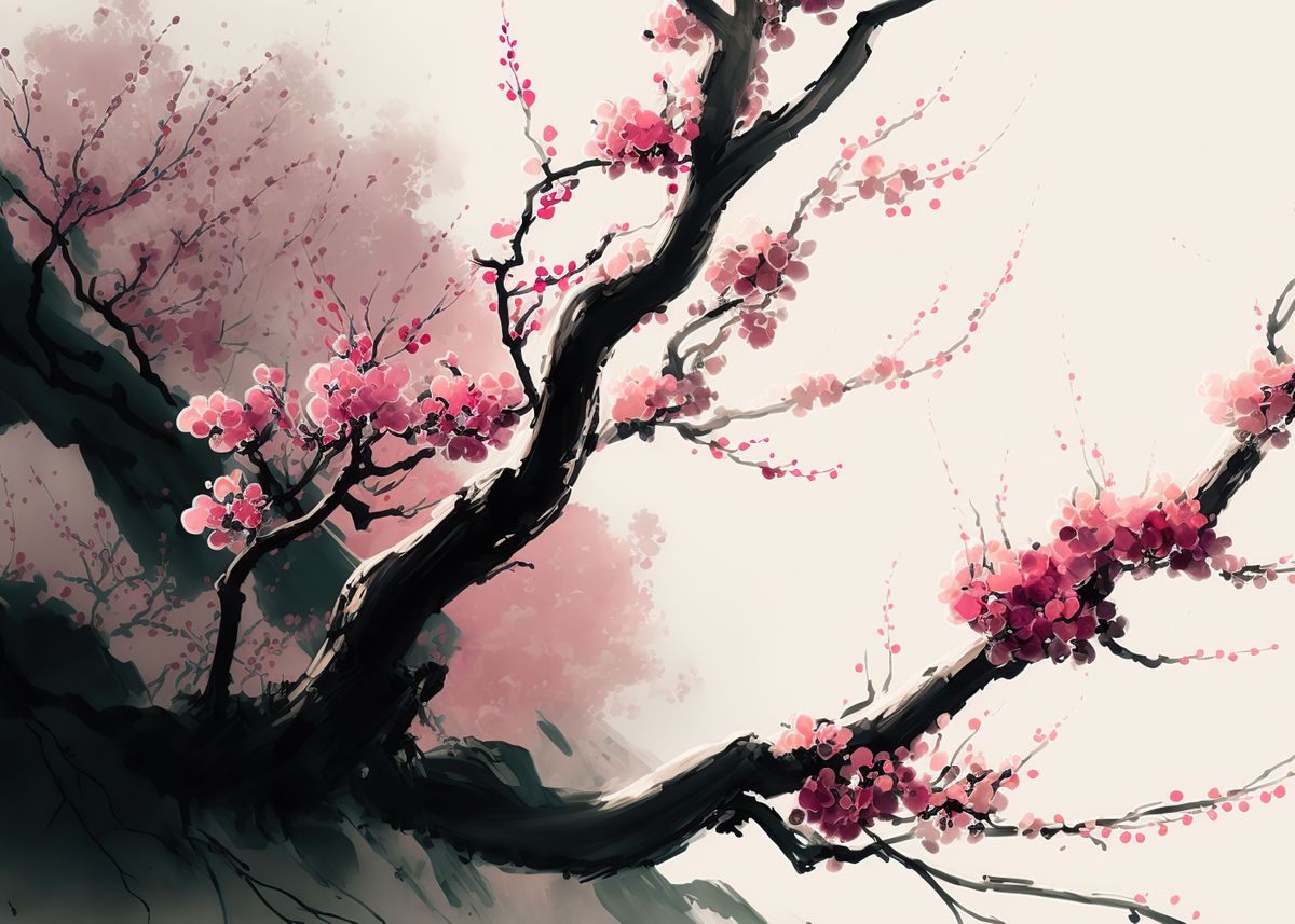 'japanese cherry blossoms' Poster, picture, metal print, paint by ...