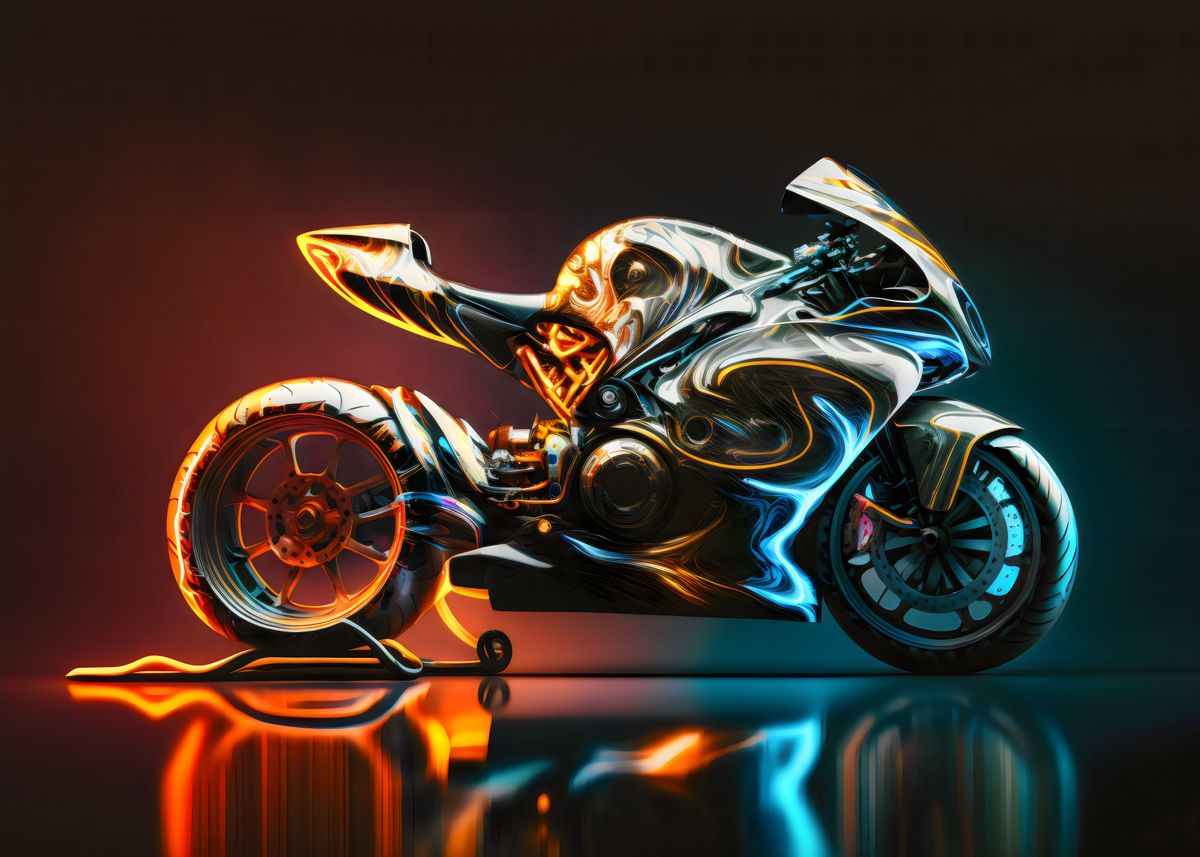 'neon motorcycle 011' Poster, picture, metal print, paint by c1a0r1t ...