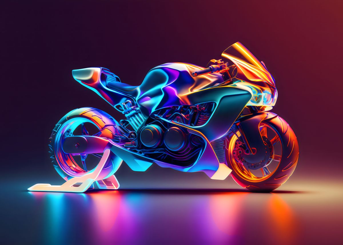 'neon motorcycle 010' Poster, picture, metal print, paint by c1a0r1t ...