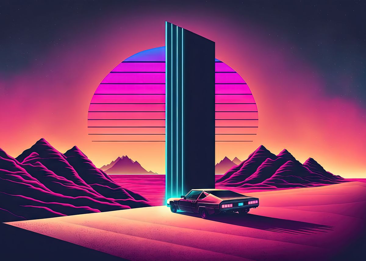 'A Synthwave Desert Drive' Poster, picture, metal print, paint by ...