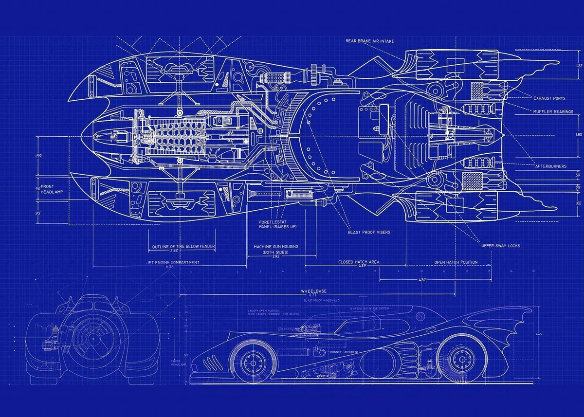 'Bat Mobil Blueprints' Poster, picture, metal print, paint by askadina ...