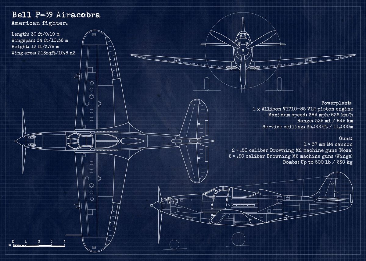'P39 Airacobra Blueprint' Poster, picture, metal print, paint by ...
