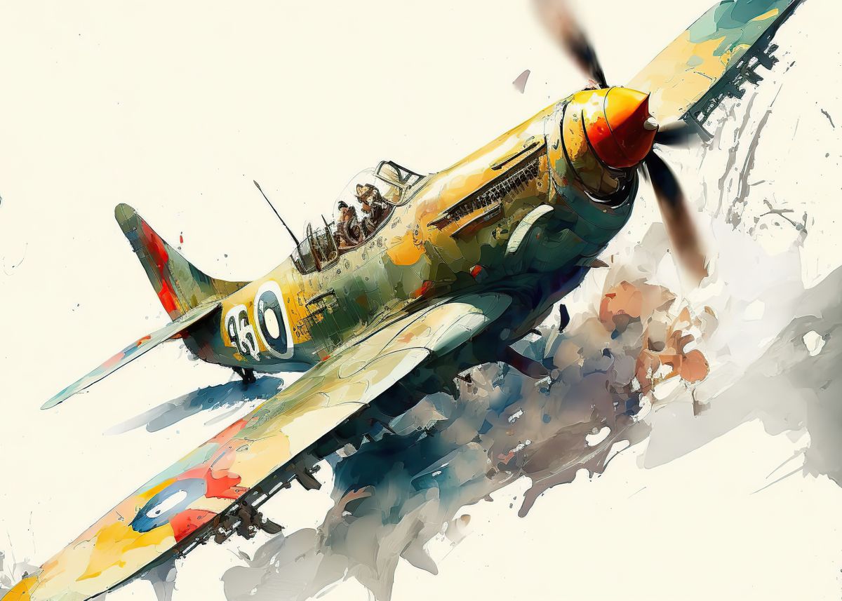 'War plane watercolor' Poster, picture, metal print, paint by Raheel ...