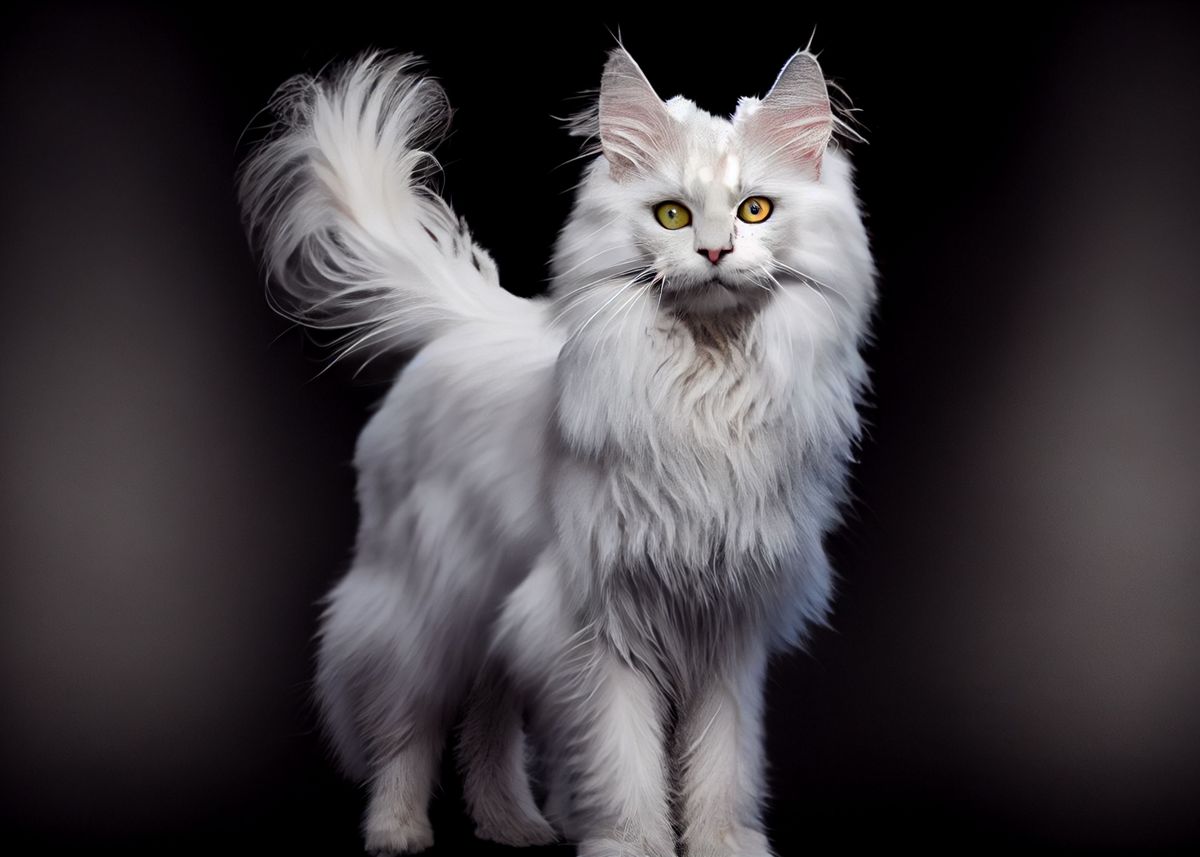 'white Maine Coon cat' Poster, picture, metal print, paint by ...
