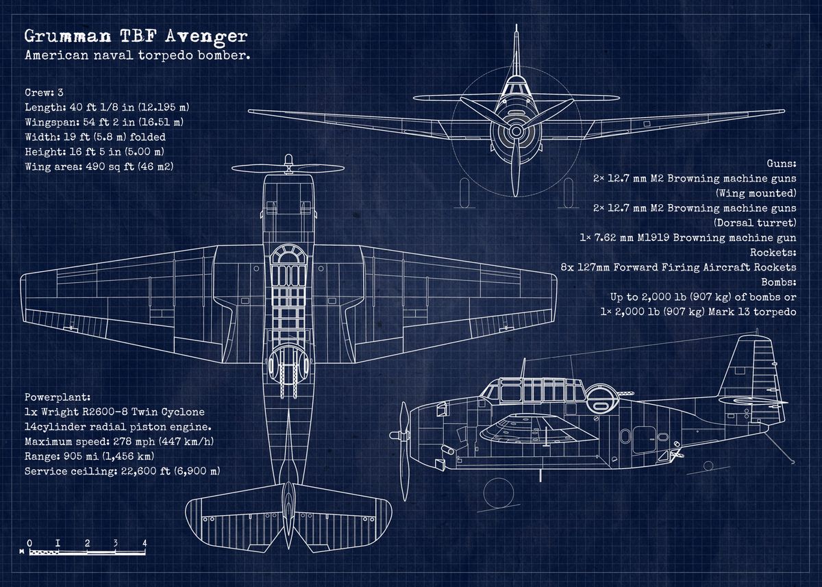 'TBF Avenger Blueprint' Poster, picture, metal print, paint by AirCraft ...