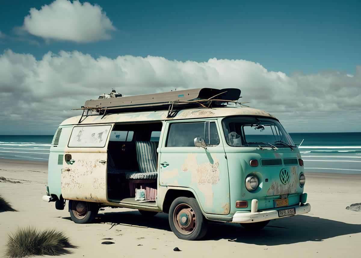 'Bus On The Beach' Poster, picture, metal print, paint by Chloe ...
