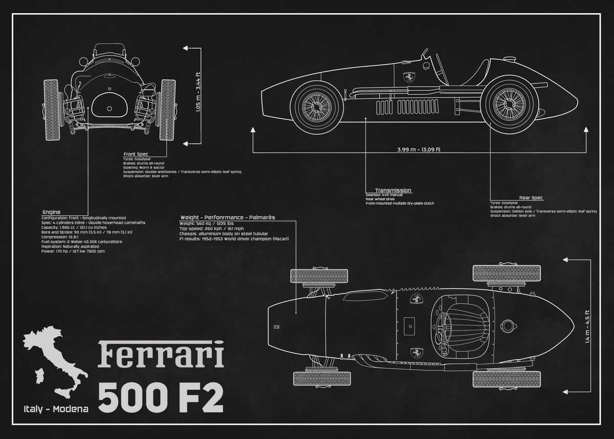 'Ferrari 500 F2' Poster, picture, metal print, paint by KyomaArt | Displate