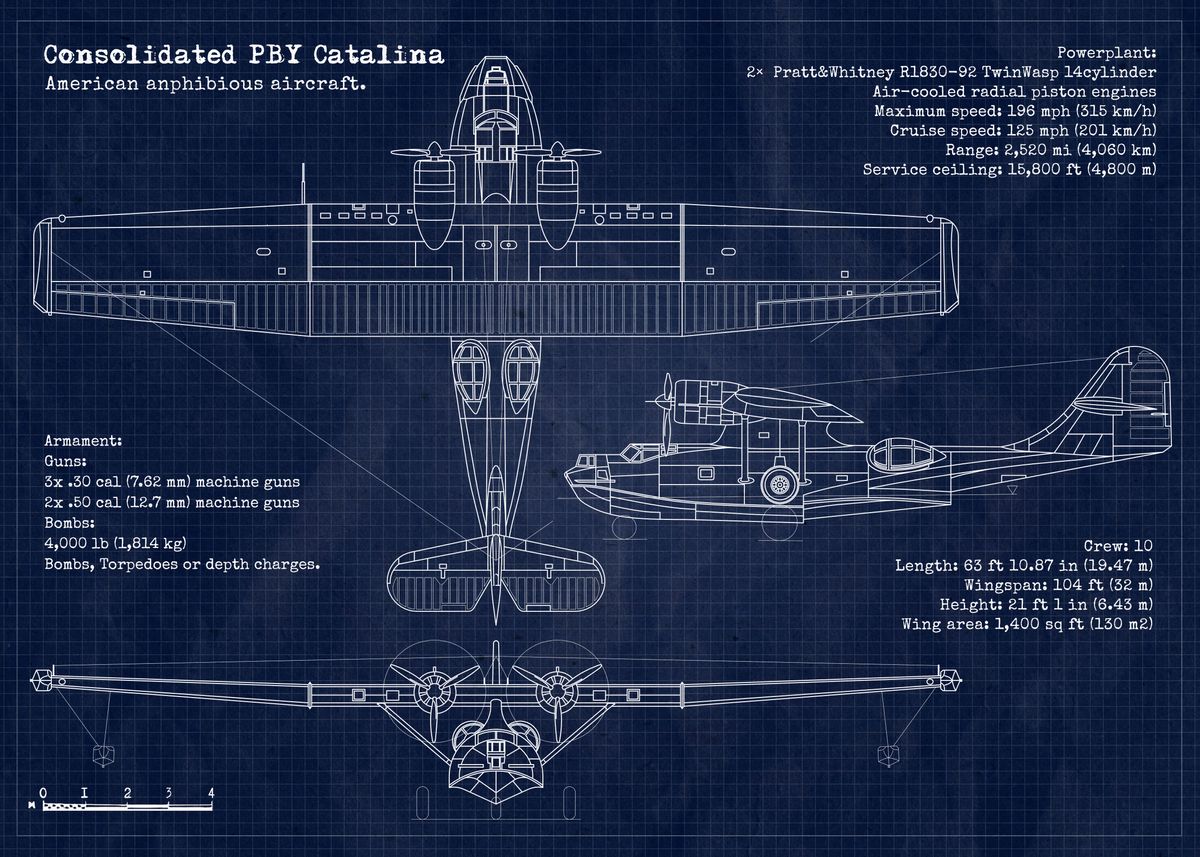 'PBY Catalina Blueprint' Poster, picture, metal print, paint by ...