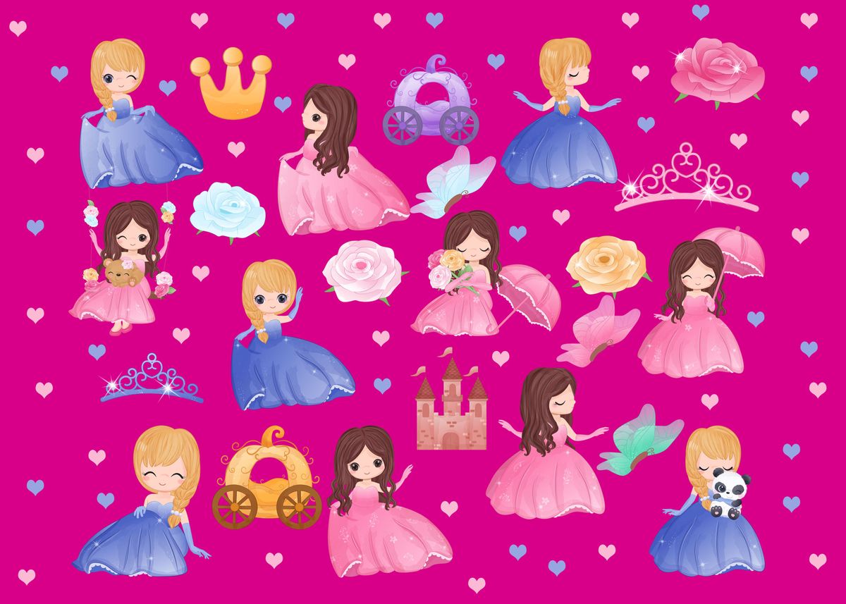 'Little Cute Princesses' Poster, picture, metal print, paint by ...