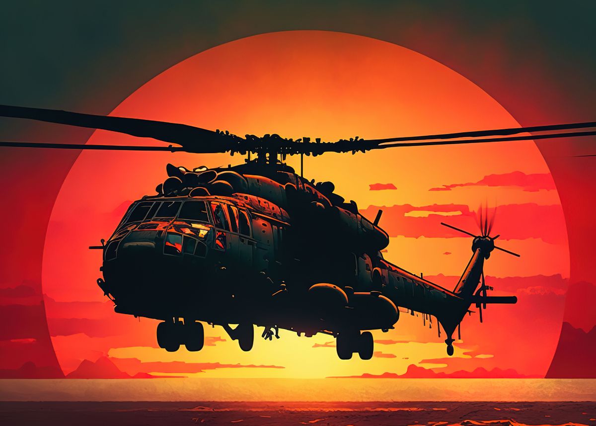 'Helicopter Sunset' Poster, picture, metal print, paint by MatiasCurrie ...