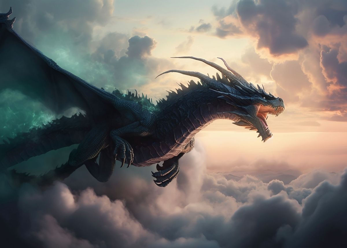 'Sky Dragon' Poster, picture, metal print, paint by Panther Blades | Displate