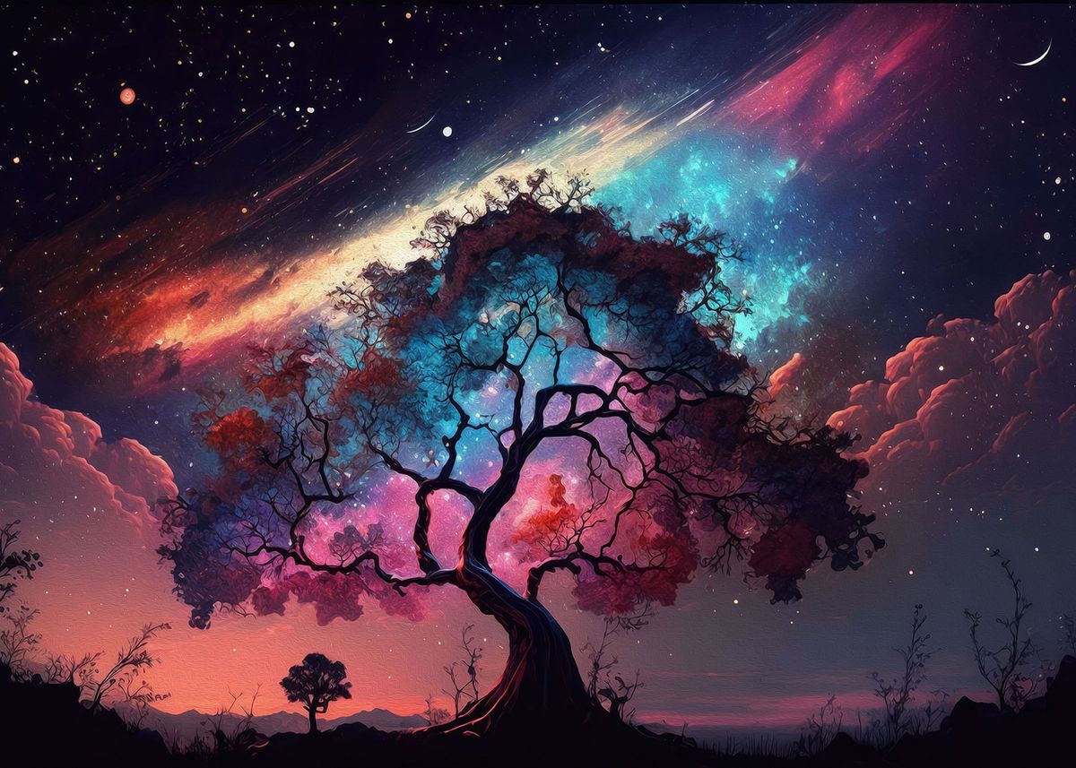 'Tree and Space' Poster, picture, metal print, paint by Velvet Diamond ...