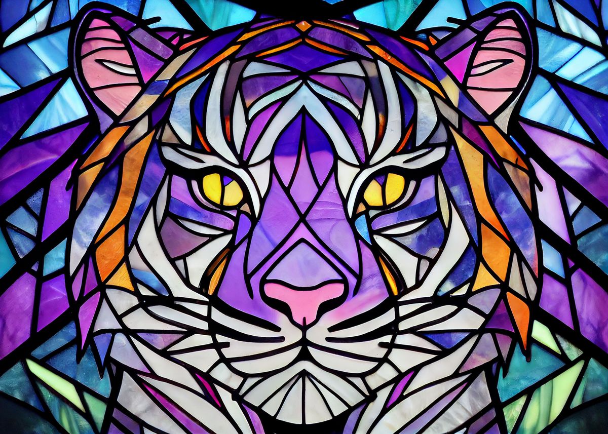 'Tiger Stained Glass Style' Poster, picture, metal print, paint by ...