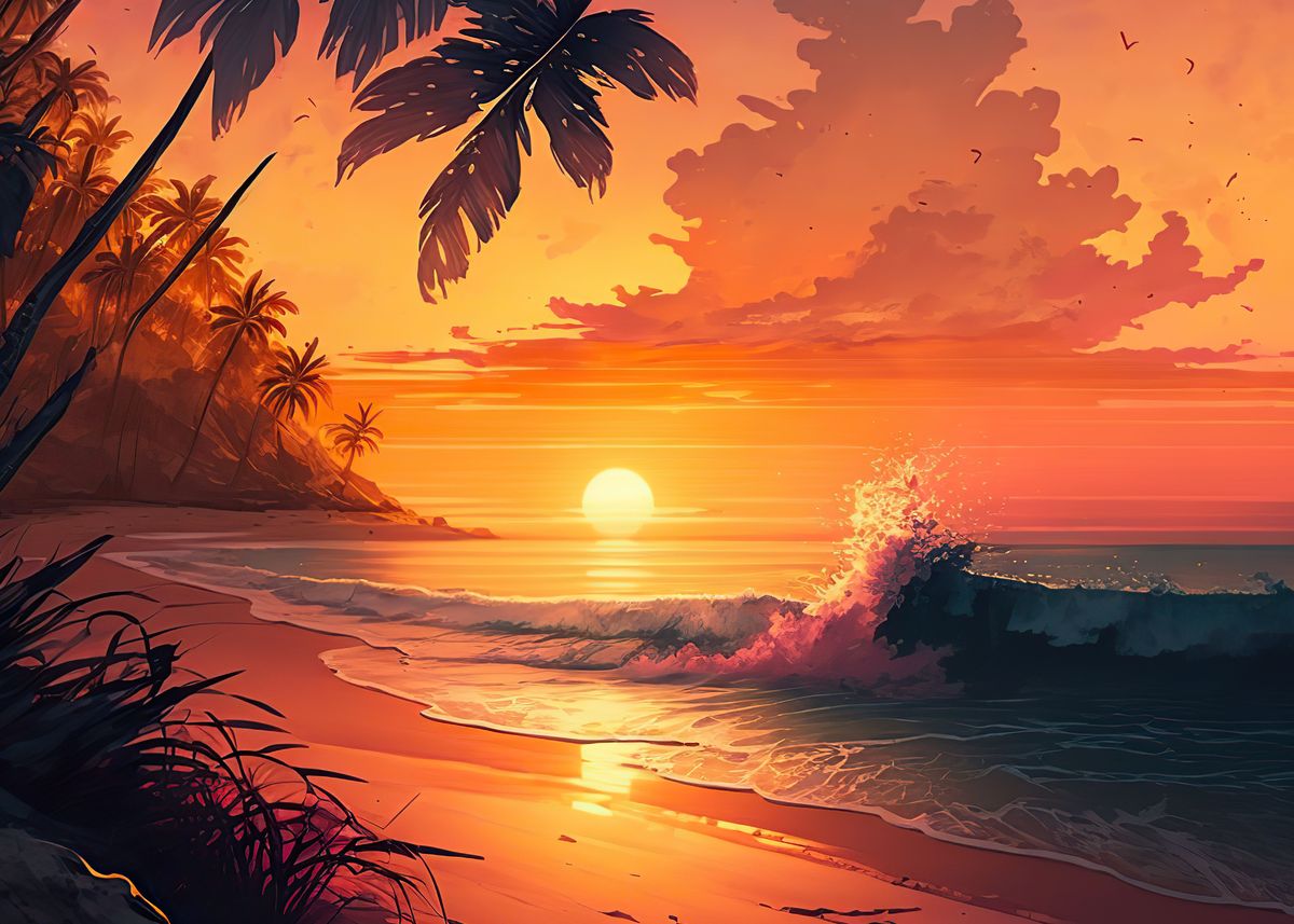 'Beach Sunset landscape' Poster, picture, metal print, paint by ...