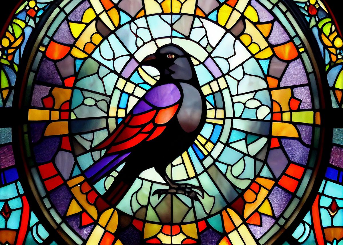 'Raven Stained Glass Style' Poster, picture, metal print, paint by ...