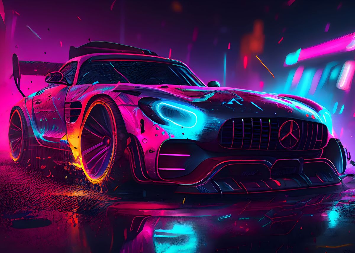 'AMG GT Neon' Poster, picture, metal print, paint by GoodLifeImages ...