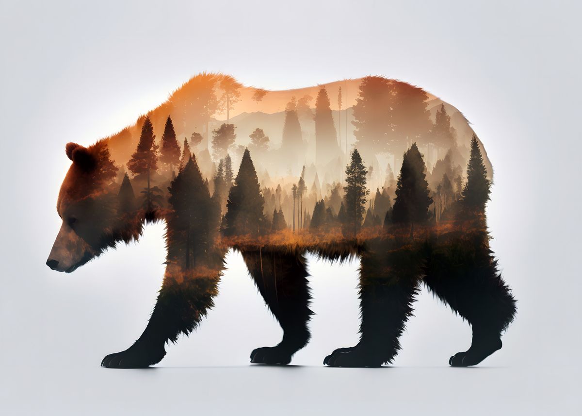 'Bear Wild Double Exposure' Poster by noer thoif | Displate