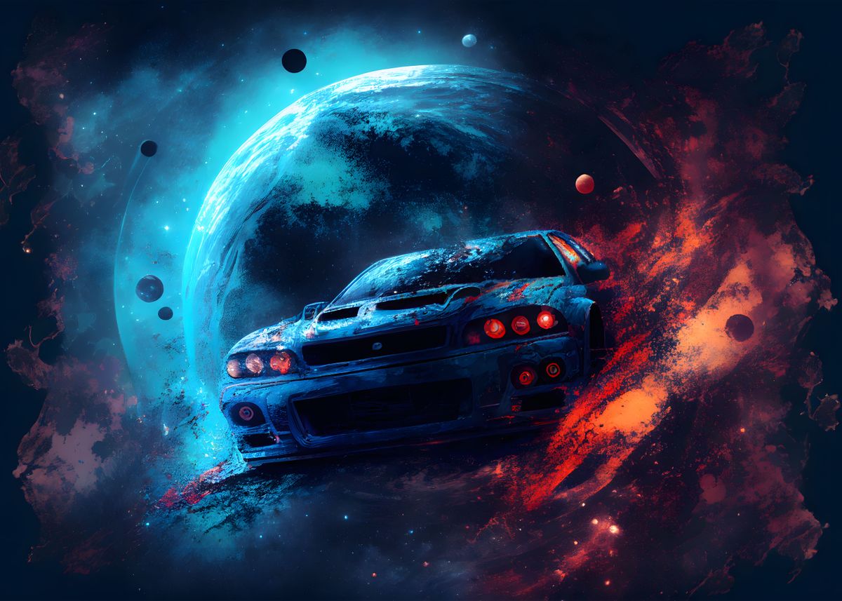 'Space Car Skyline' Poster, picture, metal print, paint by ART JOY ...