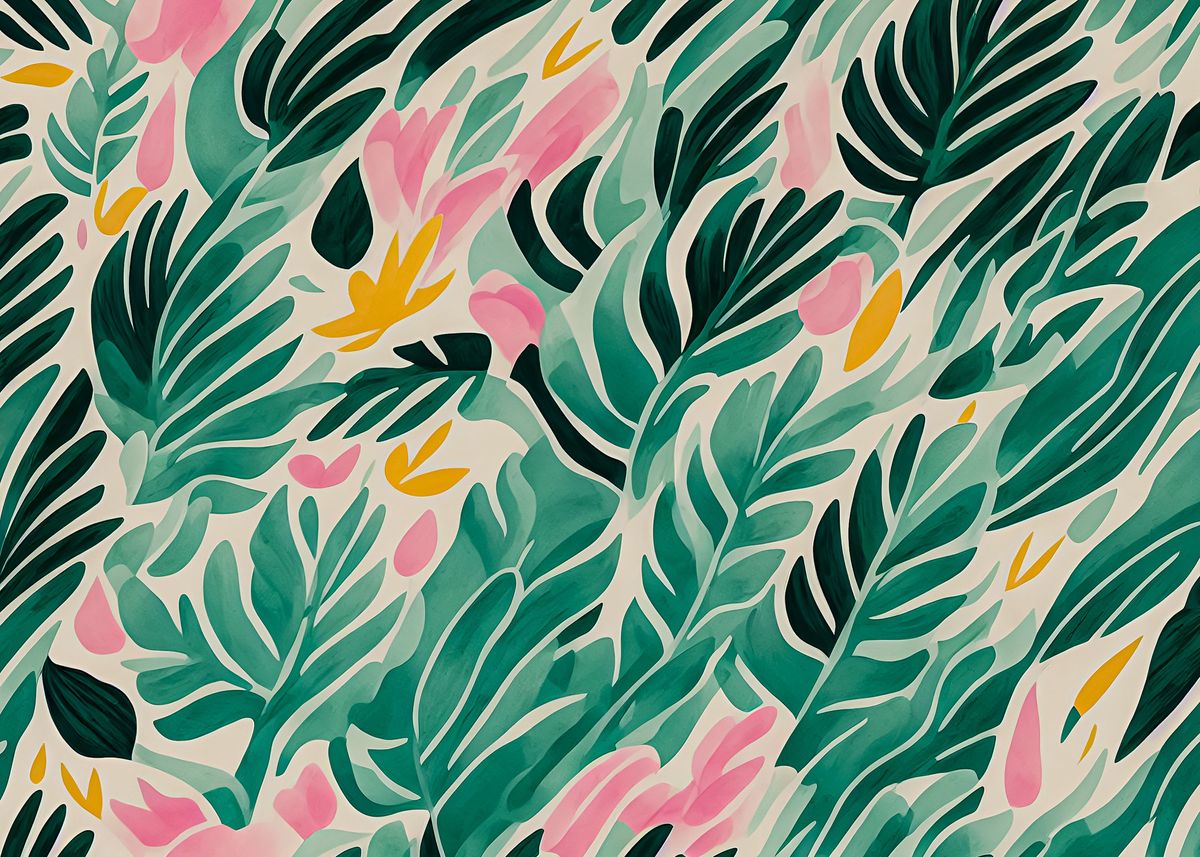 'Boho Leaf floral pattern' Poster, picture, metal print, paint by Wes ...