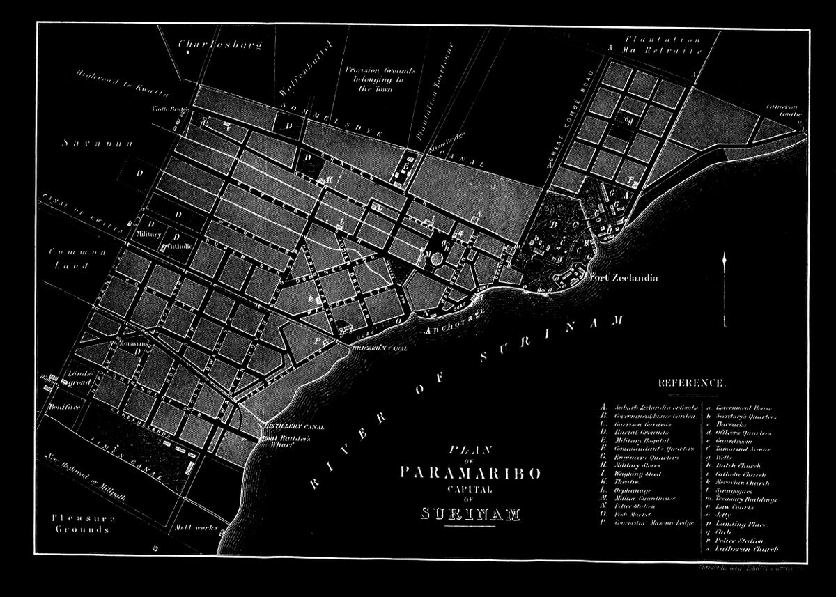 'Paramaribo Suriname map' Poster, picture, metal print, paint by Vardi Photo | Displate