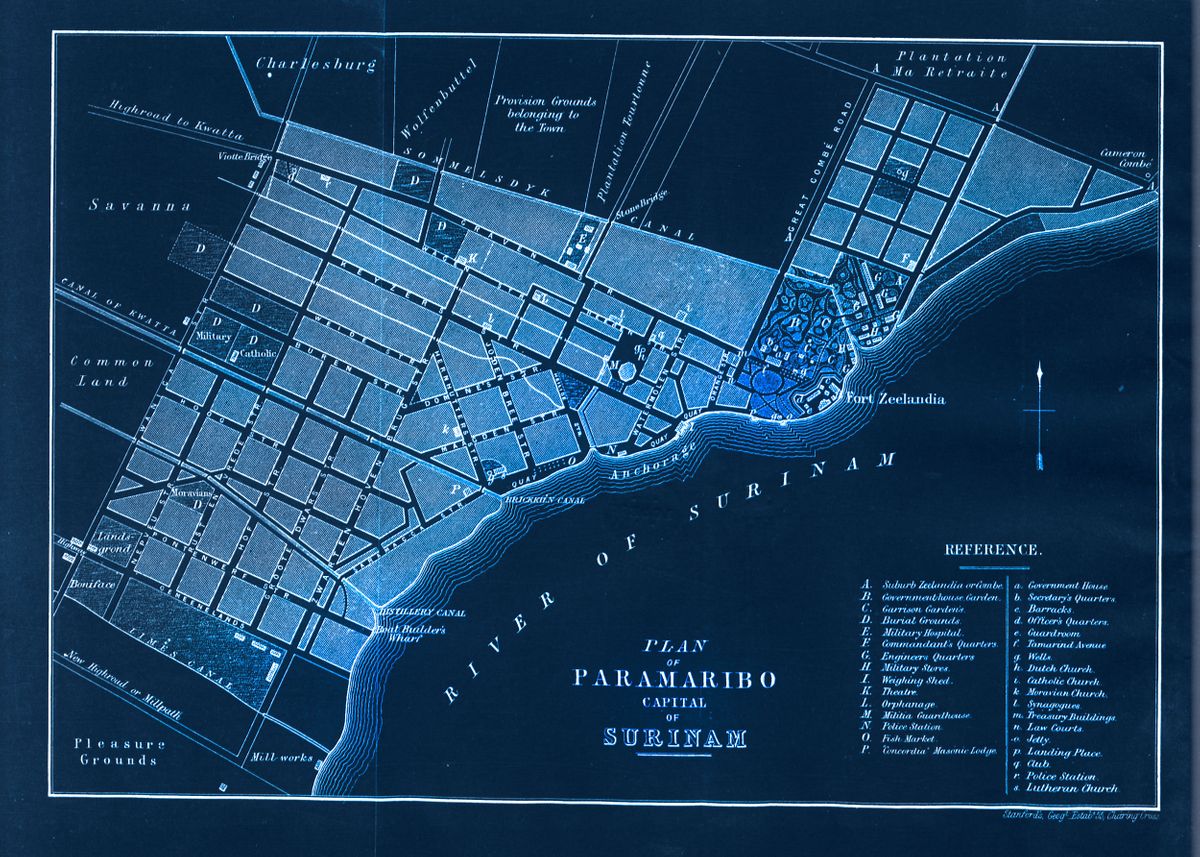 'Paramaribo Suriname map' Poster, picture, metal print, paint by Vardi Photo | Displate