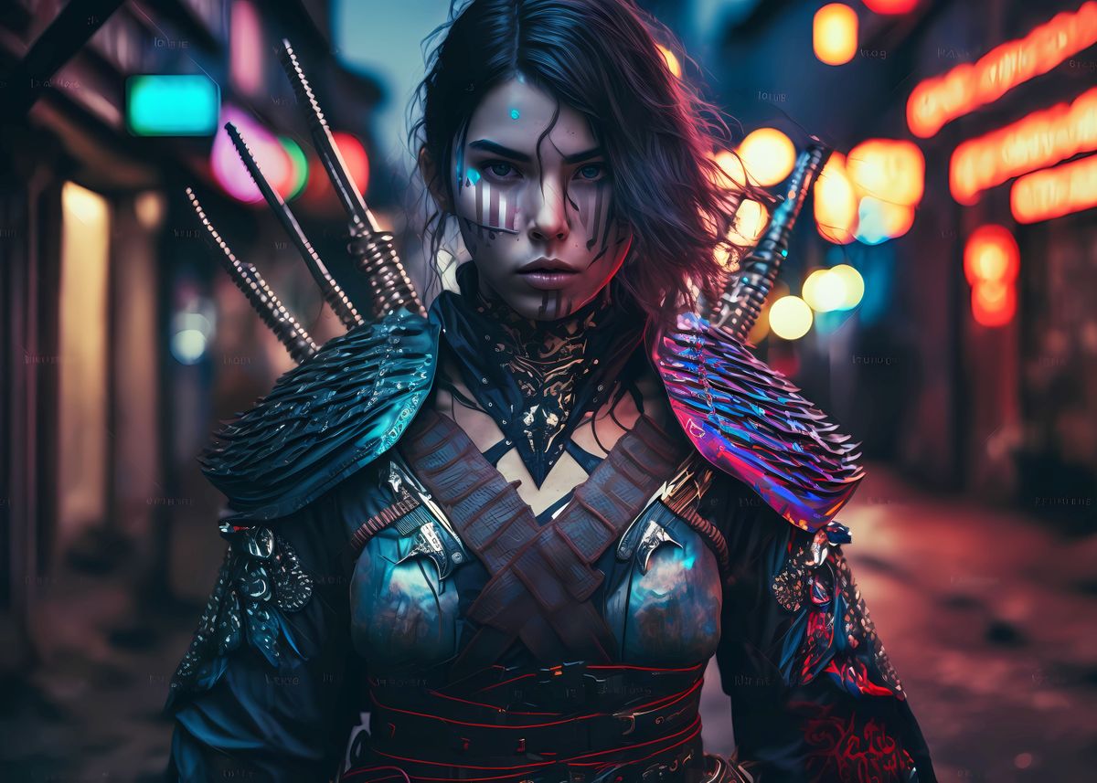 'Cyberpunk assassin girl' Poster, picture, metal print, paint by Jiri ...