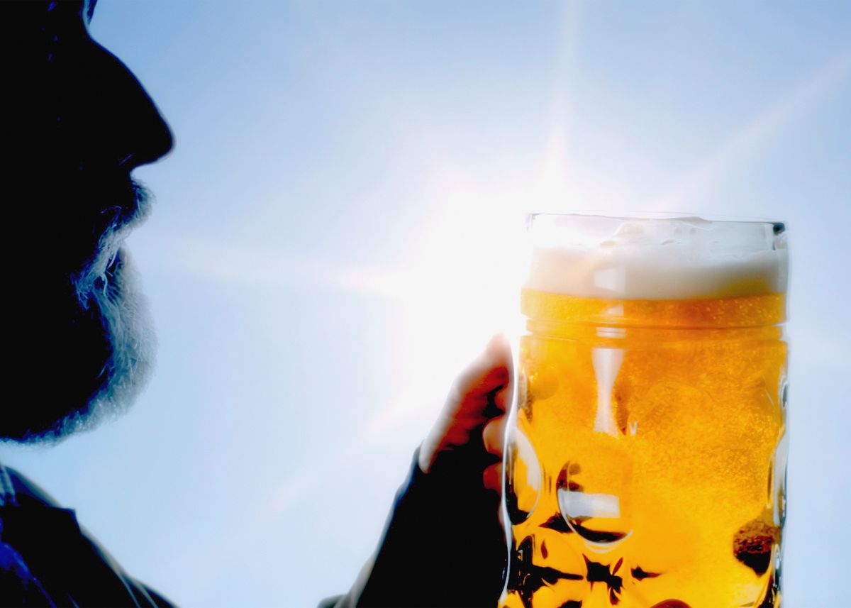 'Silhouette sun beer big he' Poster, picture, metal print, paint by ...