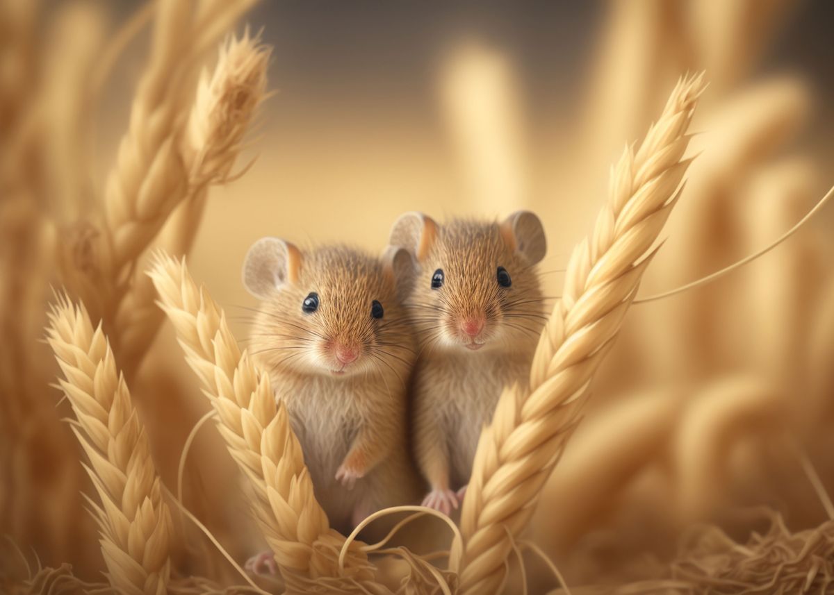 'Cute field mice on wheat' Poster, picture, metal print, paint by ...