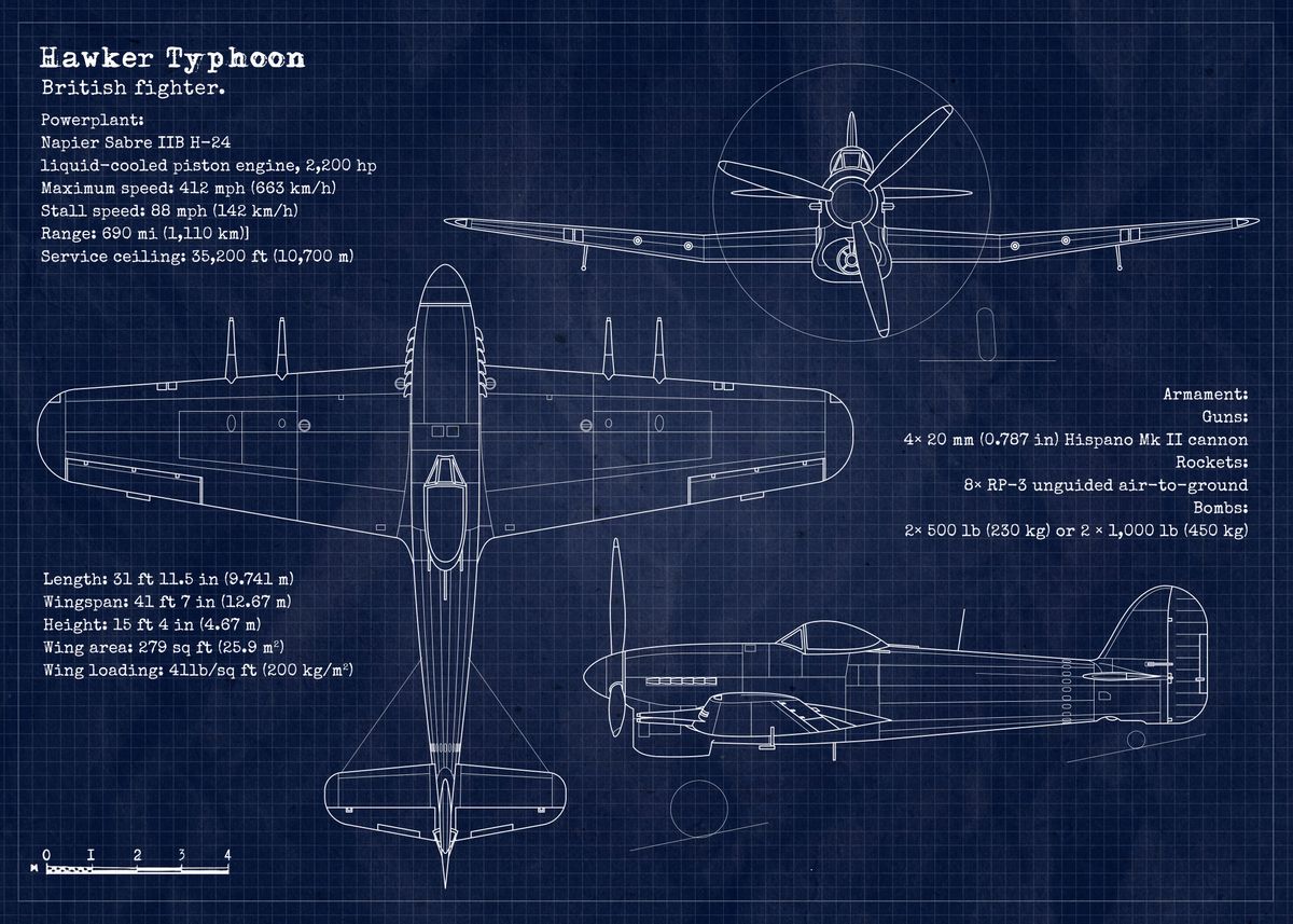 'Typhoon RAF Blueprint' Poster, picture, metal print, paint by AirCraft ...