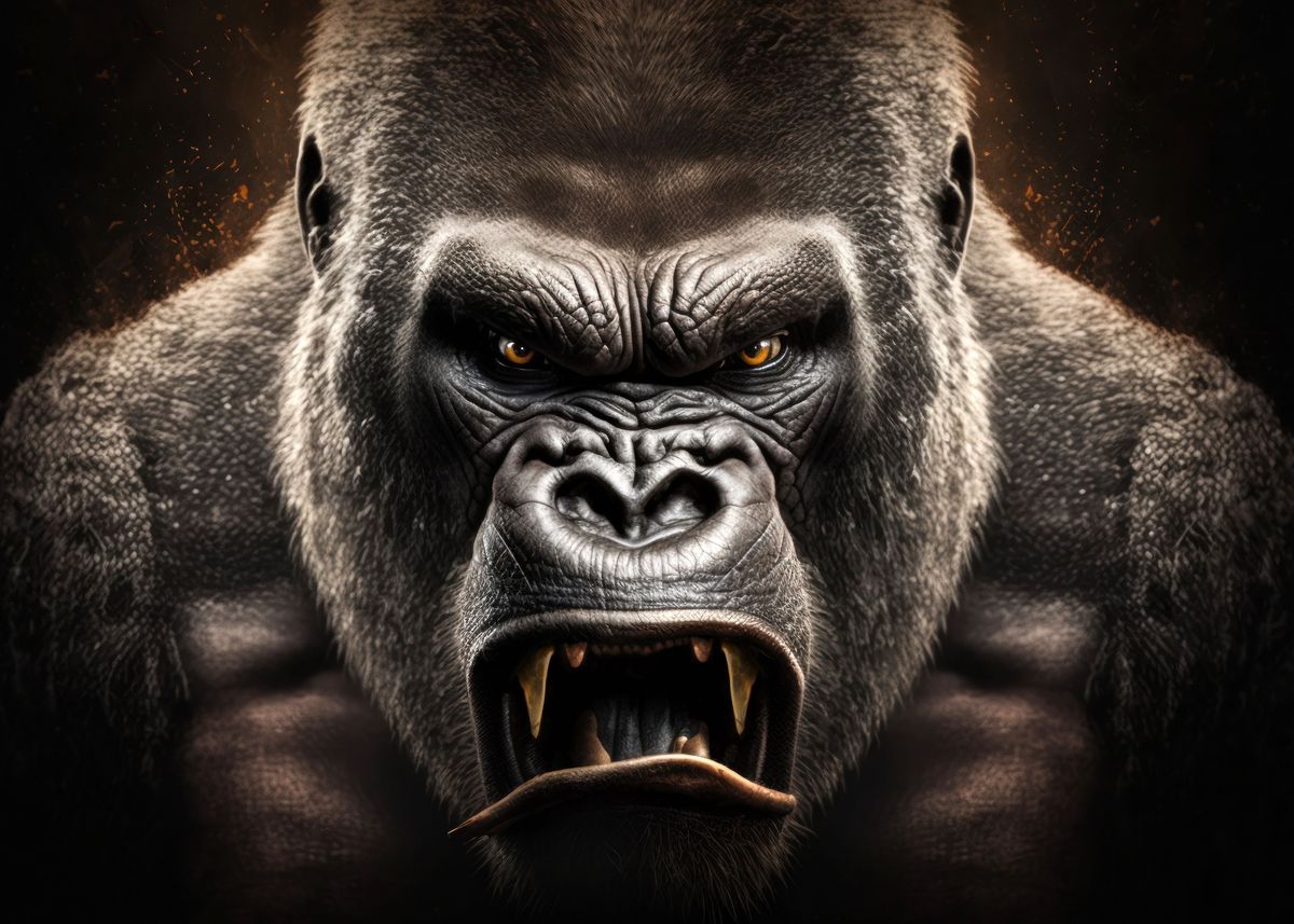 'Portrait adult gorilla' Poster, picture, metal print, paint by ...