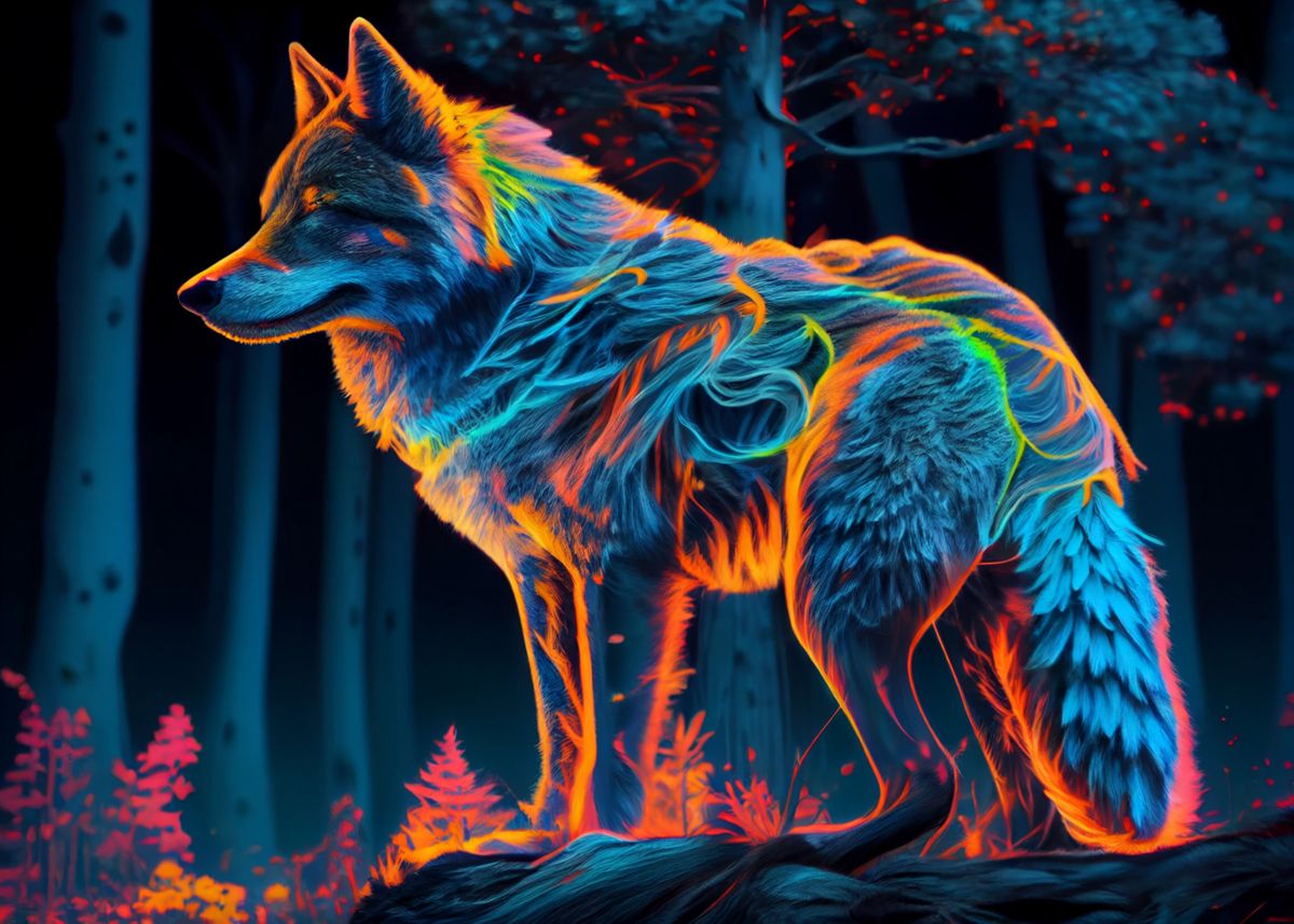 'Colorful wolf' Poster, picture, metal print, paint by Below Horizon ...