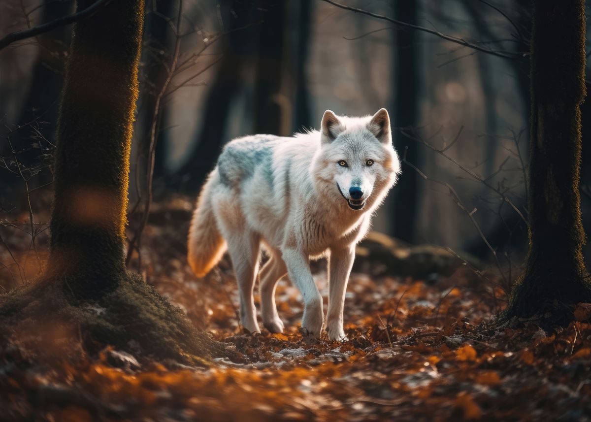 'White Wolf in the Forest' Poster, picture, metal print, paint by ...