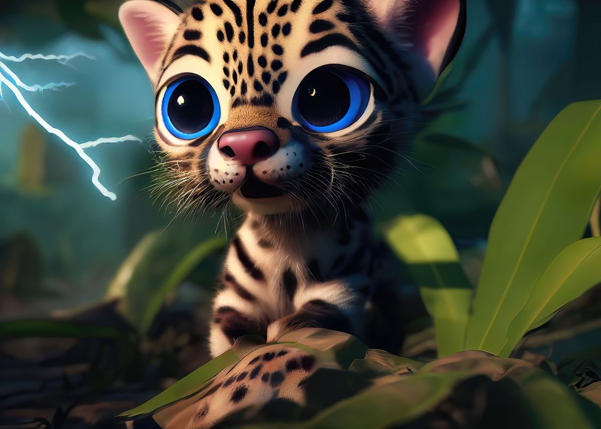 'Ocelot Cub' Poster, picture, metal print, paint by Chris Cupit | Displate