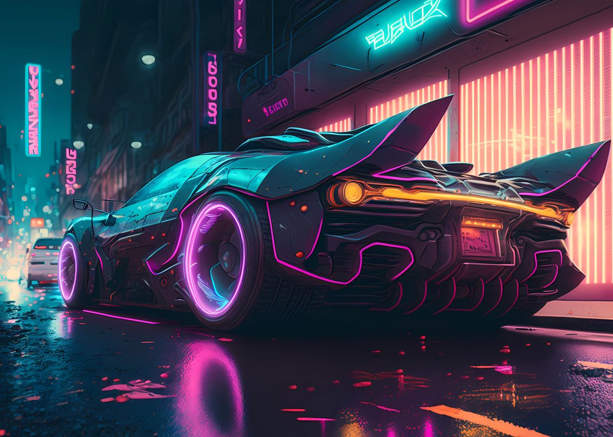 'Futuristic Neon Super Car' Poster, picture, metal print, paint by ...